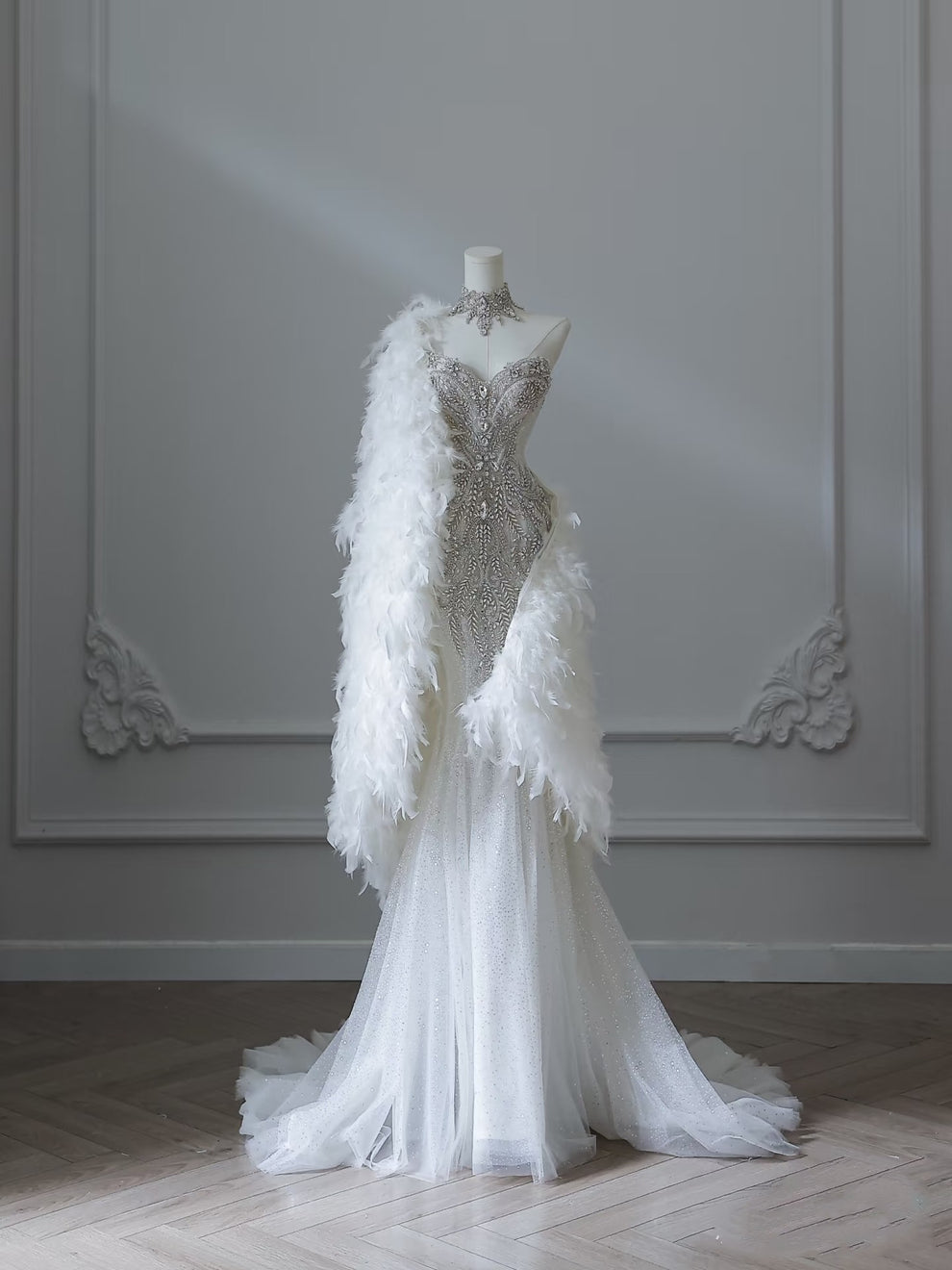Princess Mermaid Sweetheart White Tulle Long Wedding Dresses Brides Dr ...