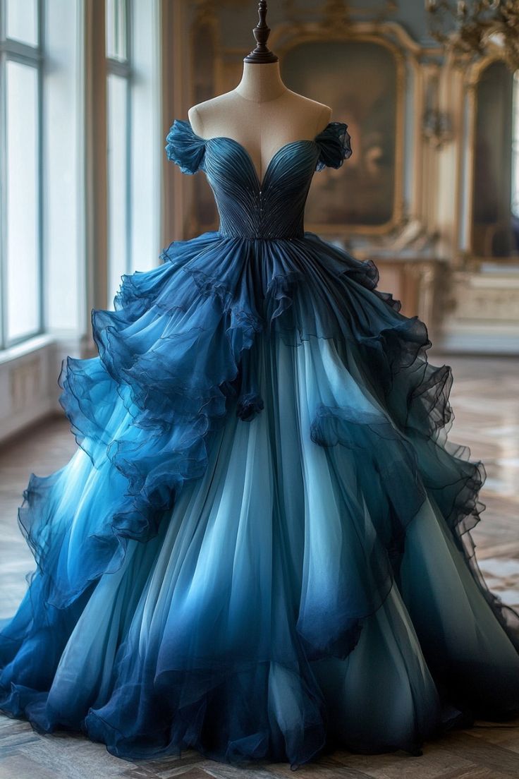 Retro Light Off The Shoulder Tulle Blue Party Dress Prom Dress Evening ...