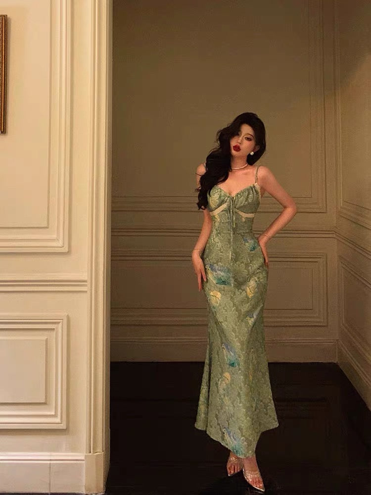 Stunning Sheath Spaghetti Straps Green Satin Date Night Dress Prom Dre ...